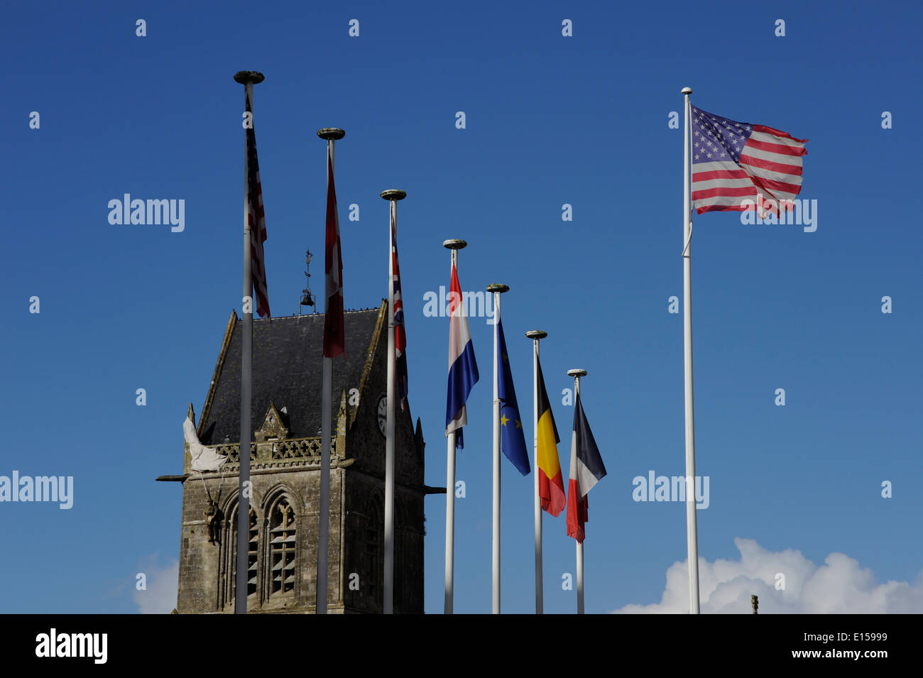 D-Day,Sainte-Mere-Eglise,Church with Parachute Memorial to John Steele ...