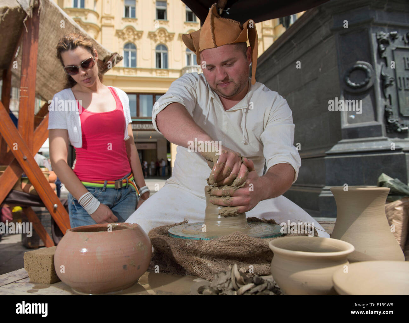 Zagreb, Croatia. 22nd May, 2014. A person dressed in Medieval costumes ...