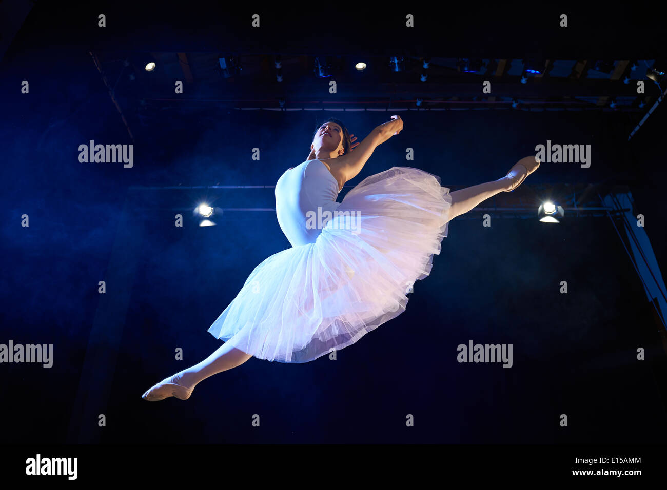 Arts and entertainment in theatre with female classic dancer in tutu ...