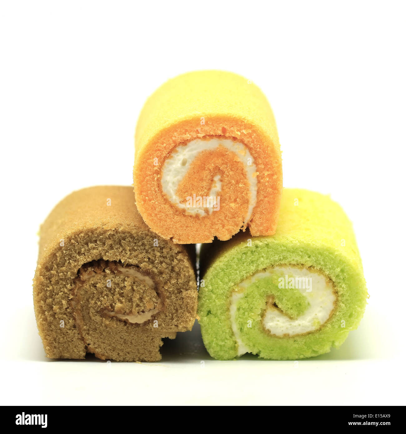 chocolate orange and pandanus leaf cake roll isolated on white ...