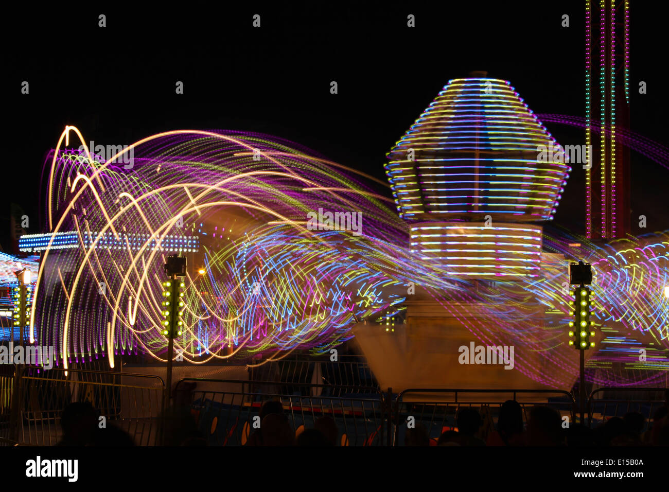 Carnival amusement ride at night. Canfield Fair. Mahoning County Fair ...