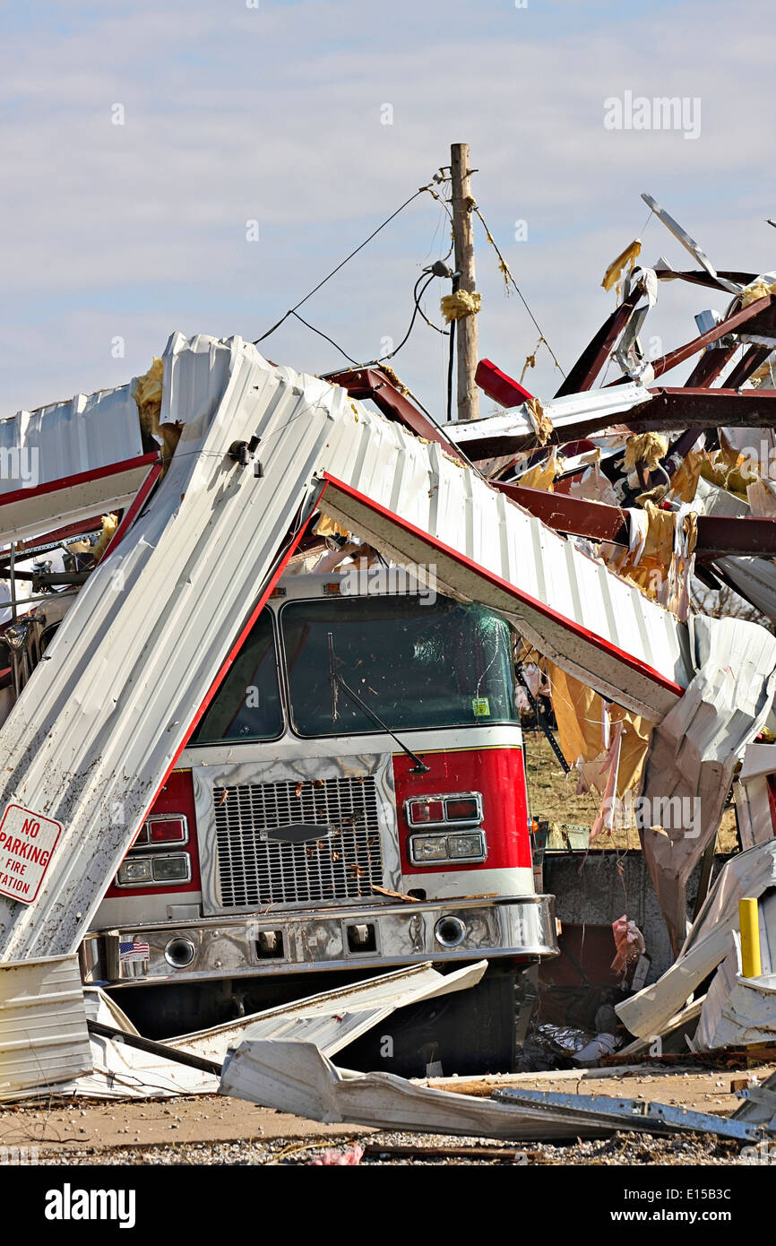 Fire station, truck, destroyed by tornado Stock Photo - Alamy
