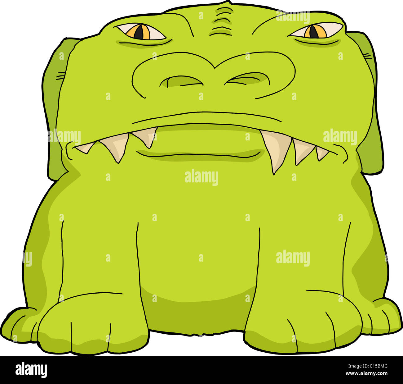 Single green monster cartoon on isolated white background Stock Photo ...