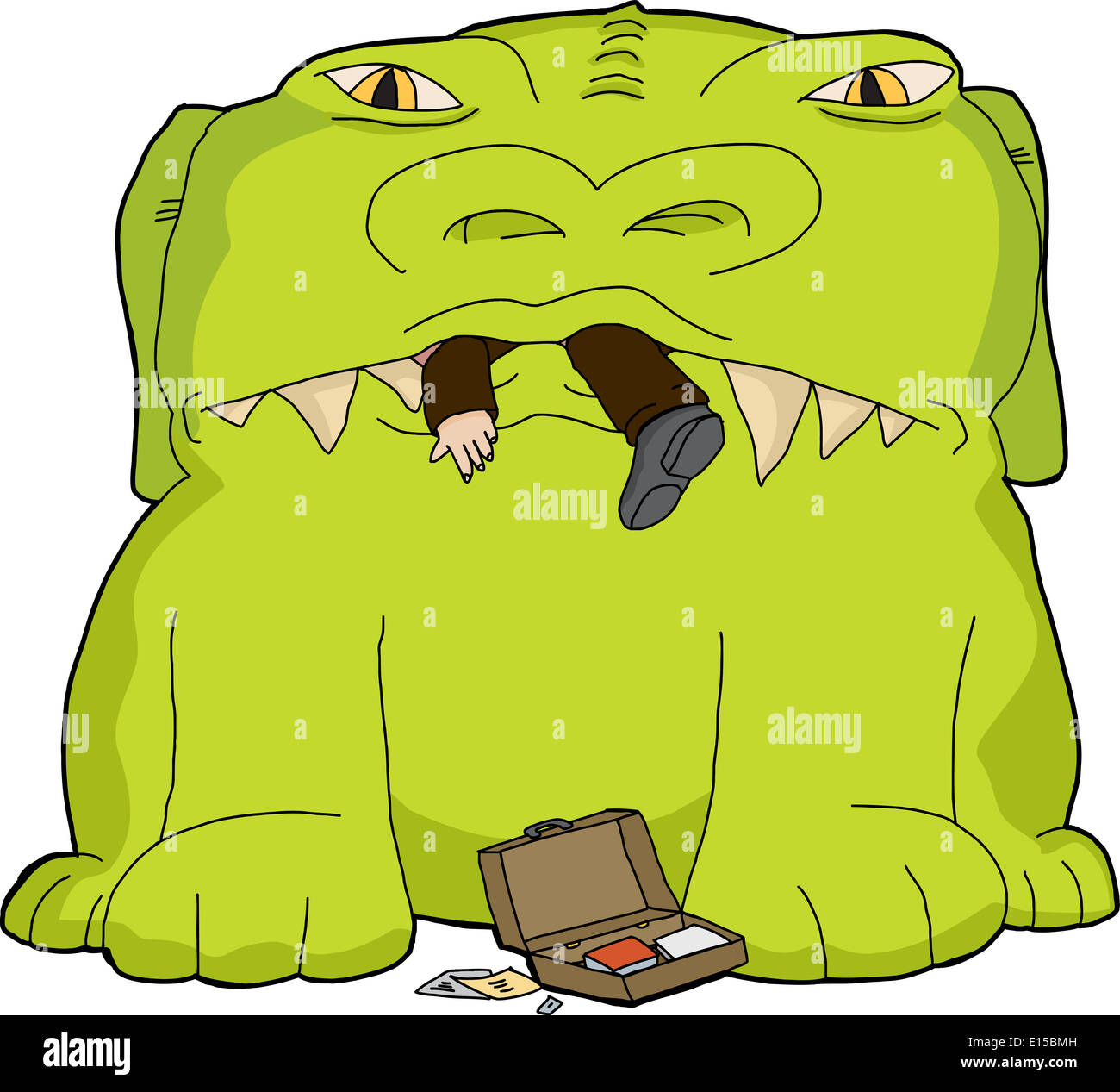Monster devouring business man with briefcase on isolated background ...