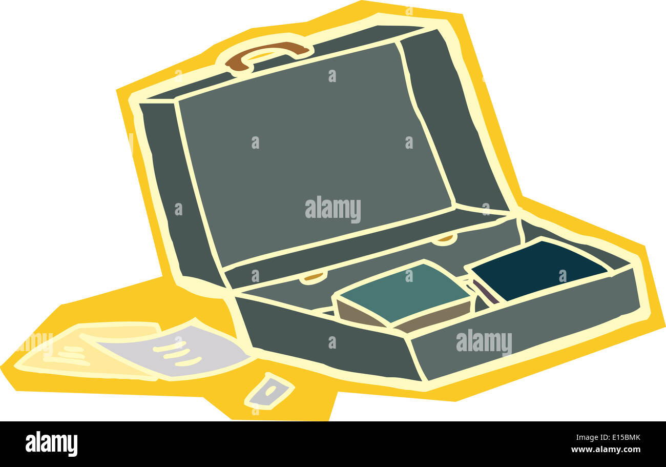 Abstract briefcase cartoon in yellow over white background Stock Photo ...