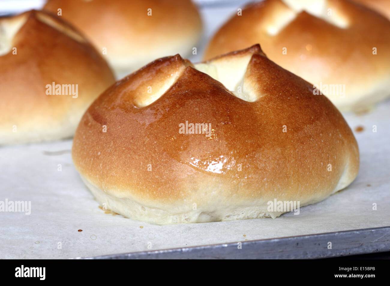 A Bread rolls and filling on white paper Stock Photo - Alamy