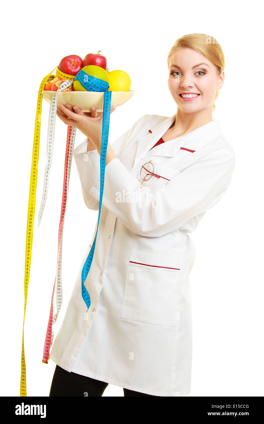Woman doctor dietitian in lab coat recommending healthy food. Diet ...