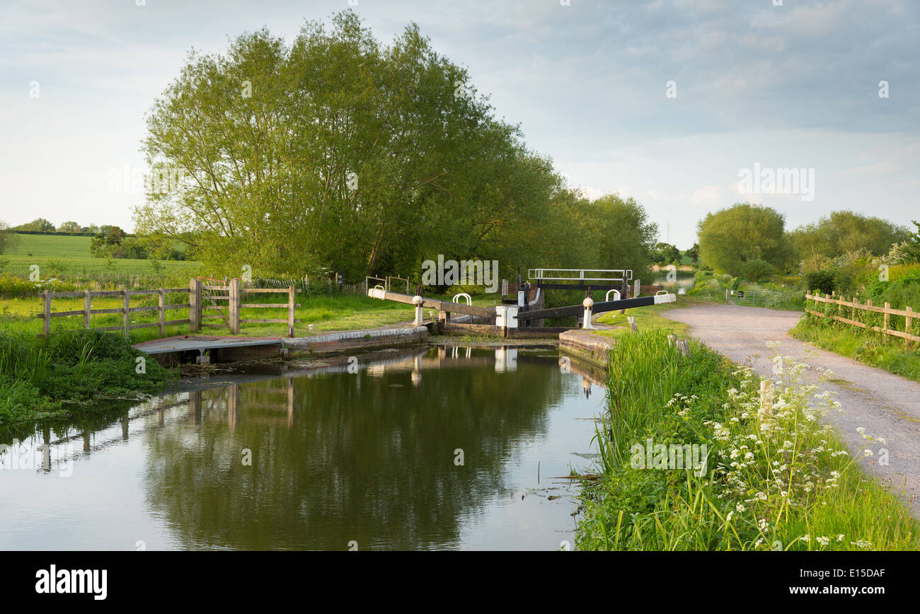 English country scene with canal and lock gates Stock Photo - Alamy
