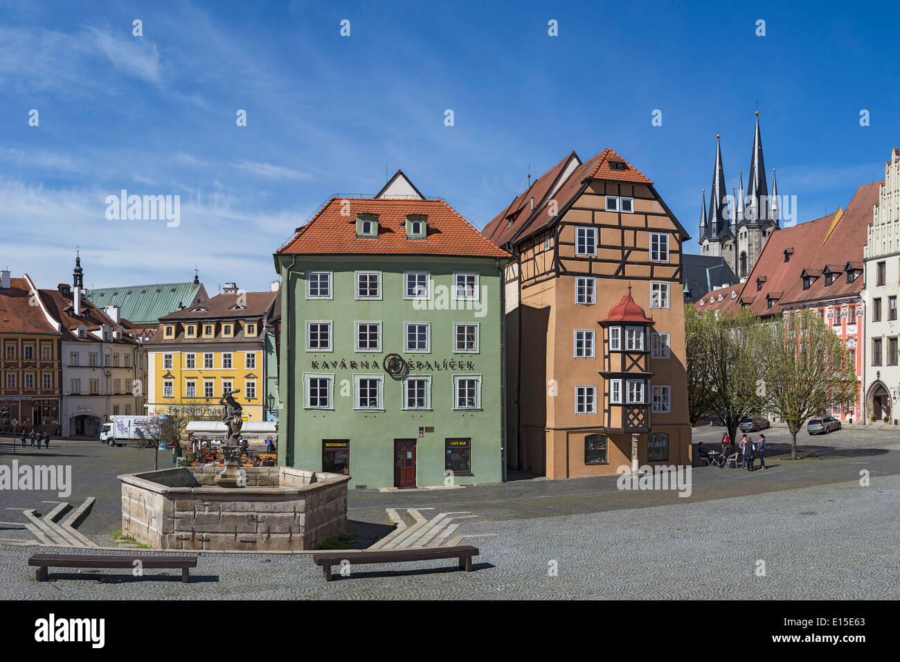 Czechia, Cheb, Old Town, View of market square with Spalicek and Church ...