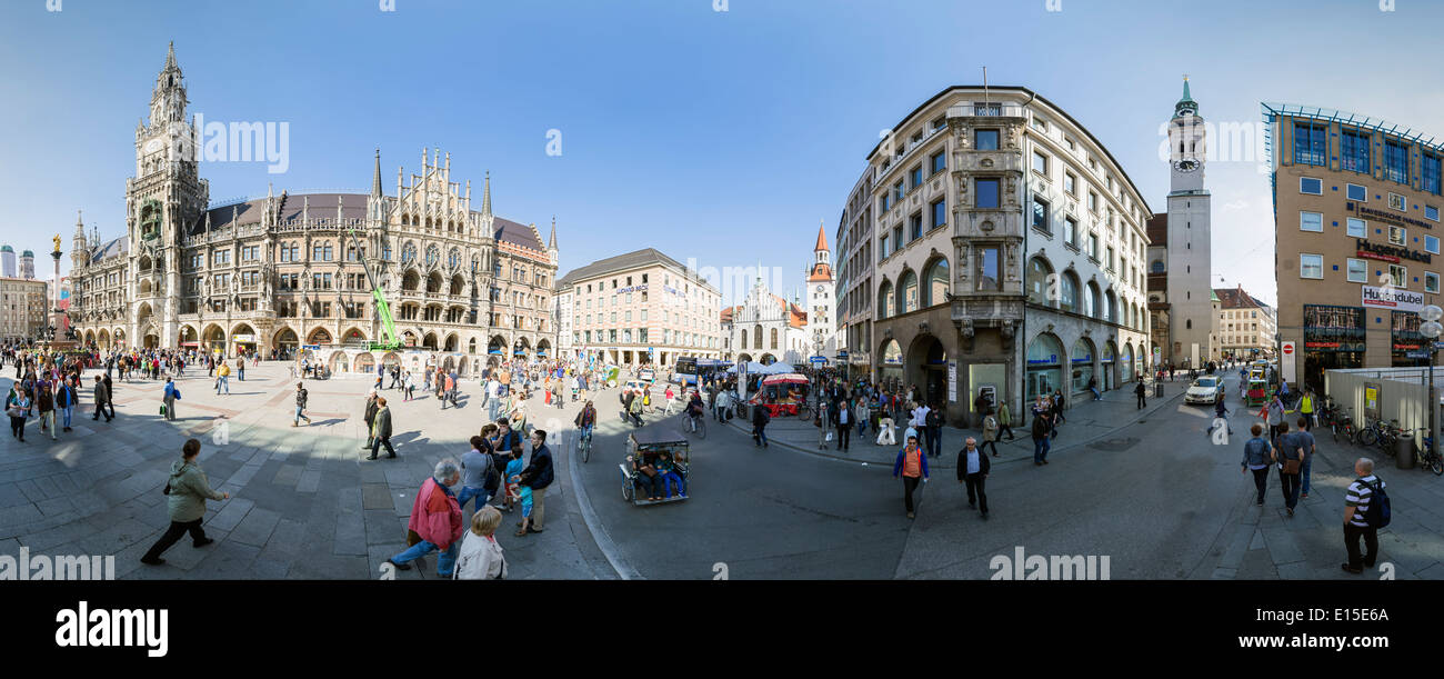 Germany, Bavaria, Munich, View of Marienplatz with old and new city ...