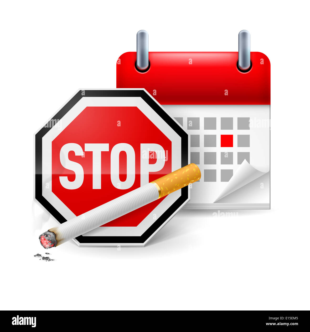 Sign stop, cigarette and calendar with marked day. No smoking day Stock ...