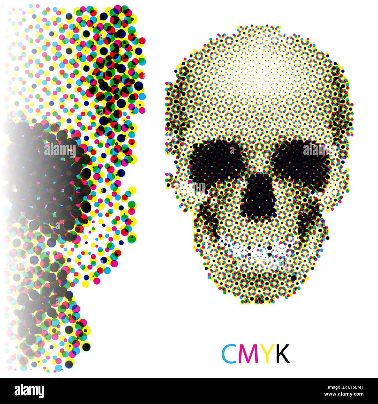 Halftone skull image in CMYK colors on white background Stock Photo - Alamy