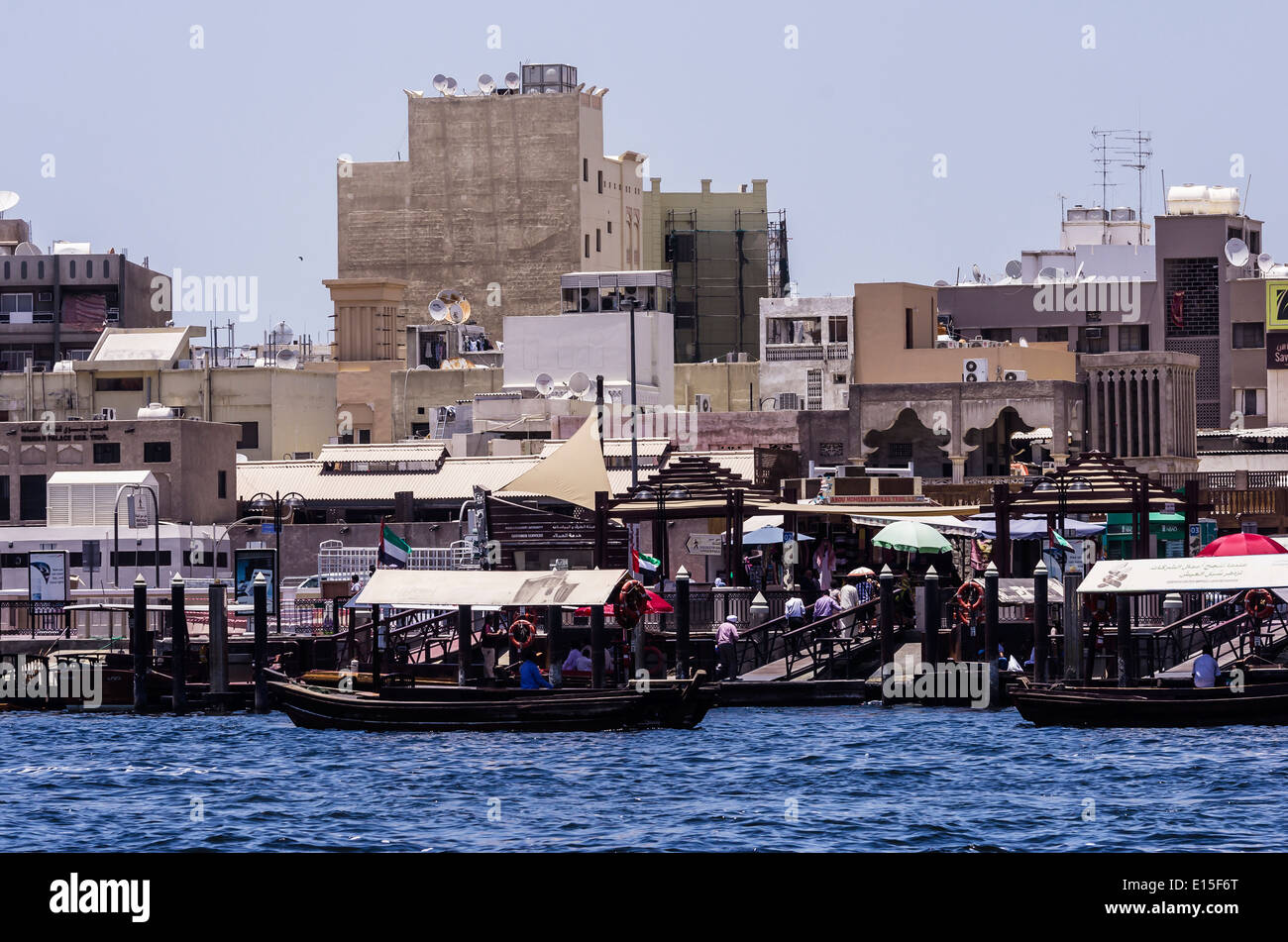 UAE, Dubai, Abra station at the creek in front of spice souq Stock ...