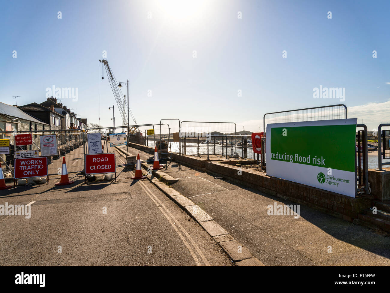 Road close due flood defence building work at Littlehampton, West ...