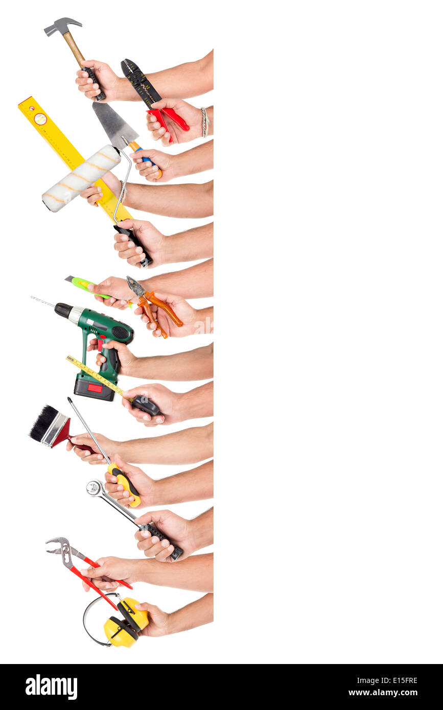 Several hands construction tools hi-res stock photography and images ...