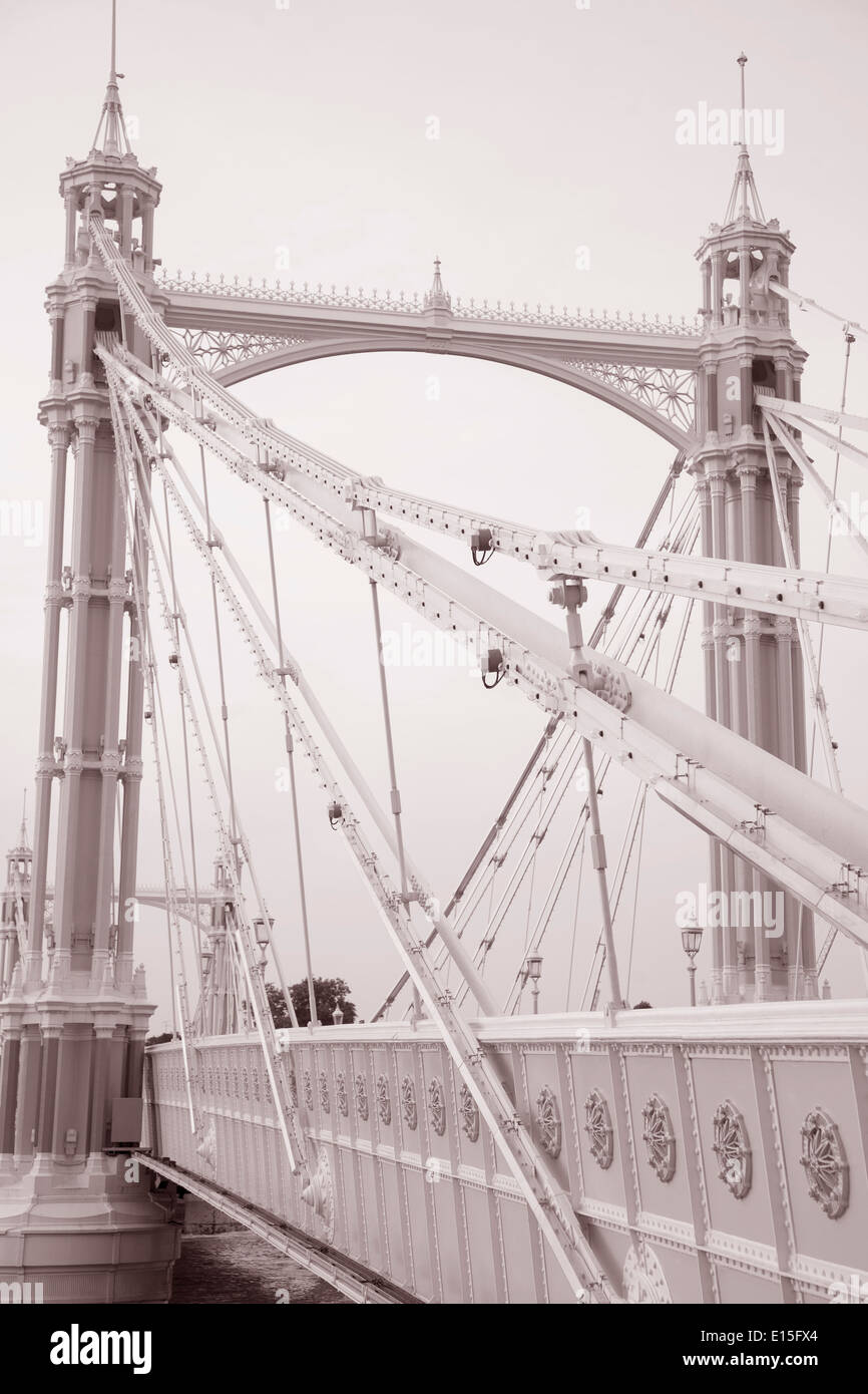 Albert Bridge (1873); Chelsea; London; England; UK in Black and White ...