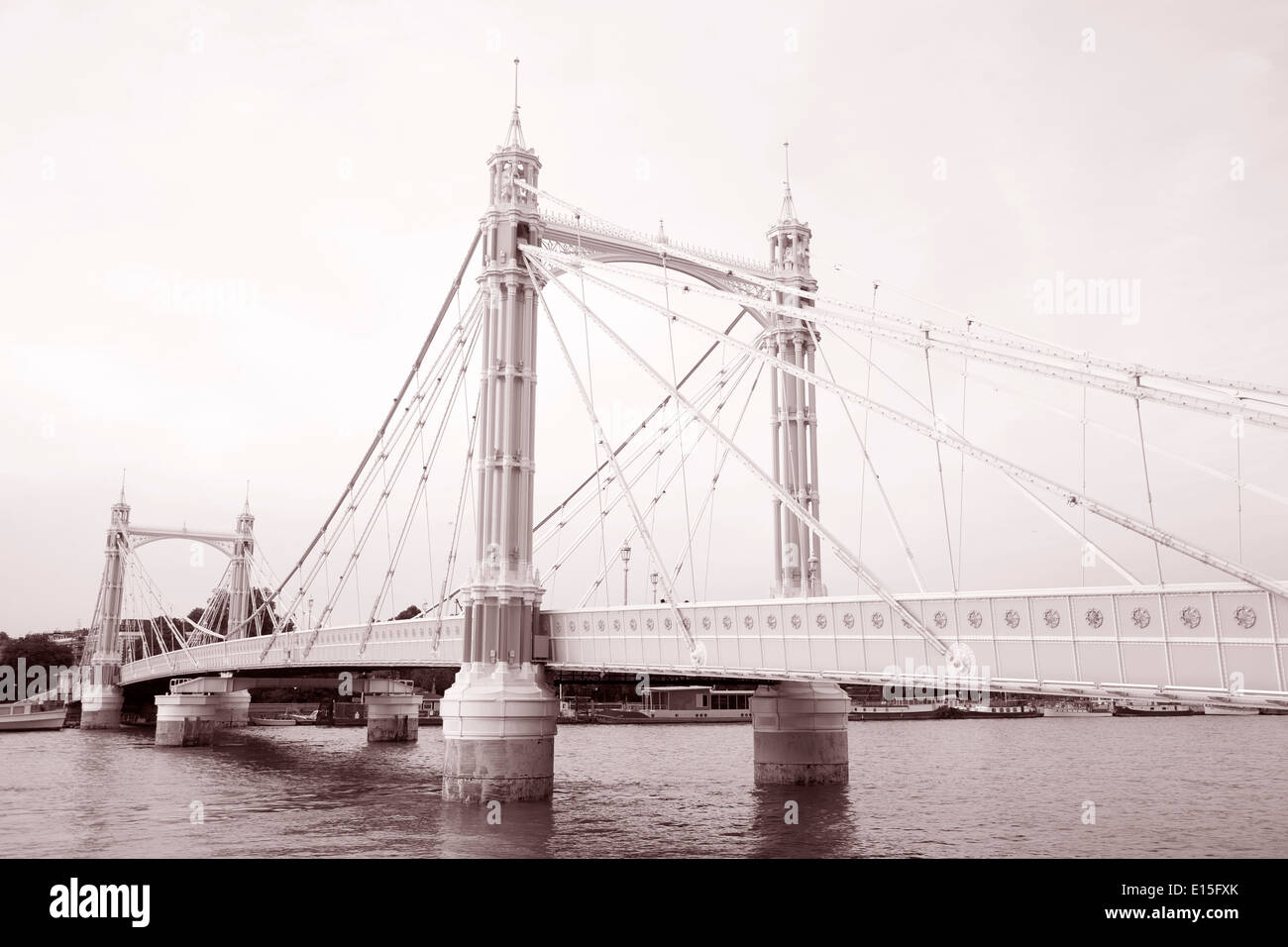 Albert Bridge (1873); Chelsea; London; England; UK in Black and White ...