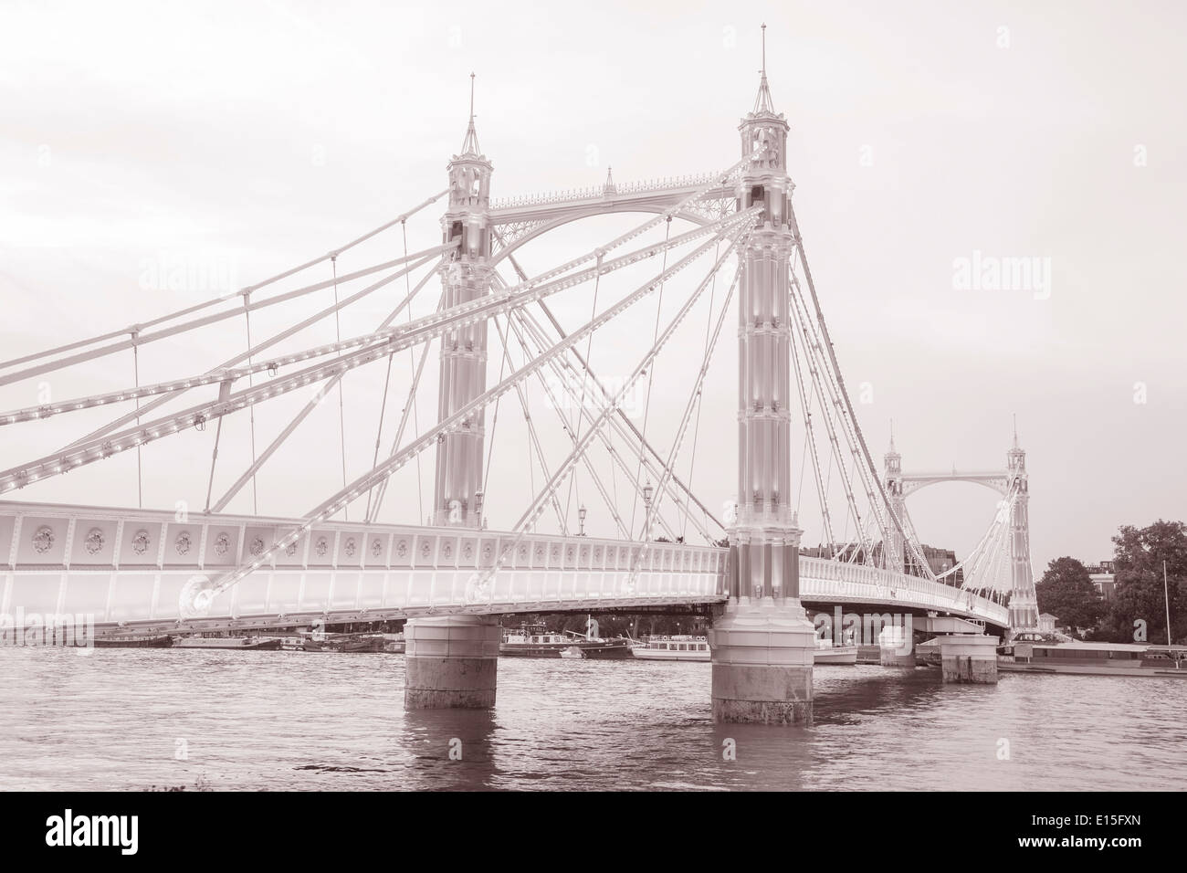 Albert Bridge (1873); Chelsea; London; England; UK in Black and White ...