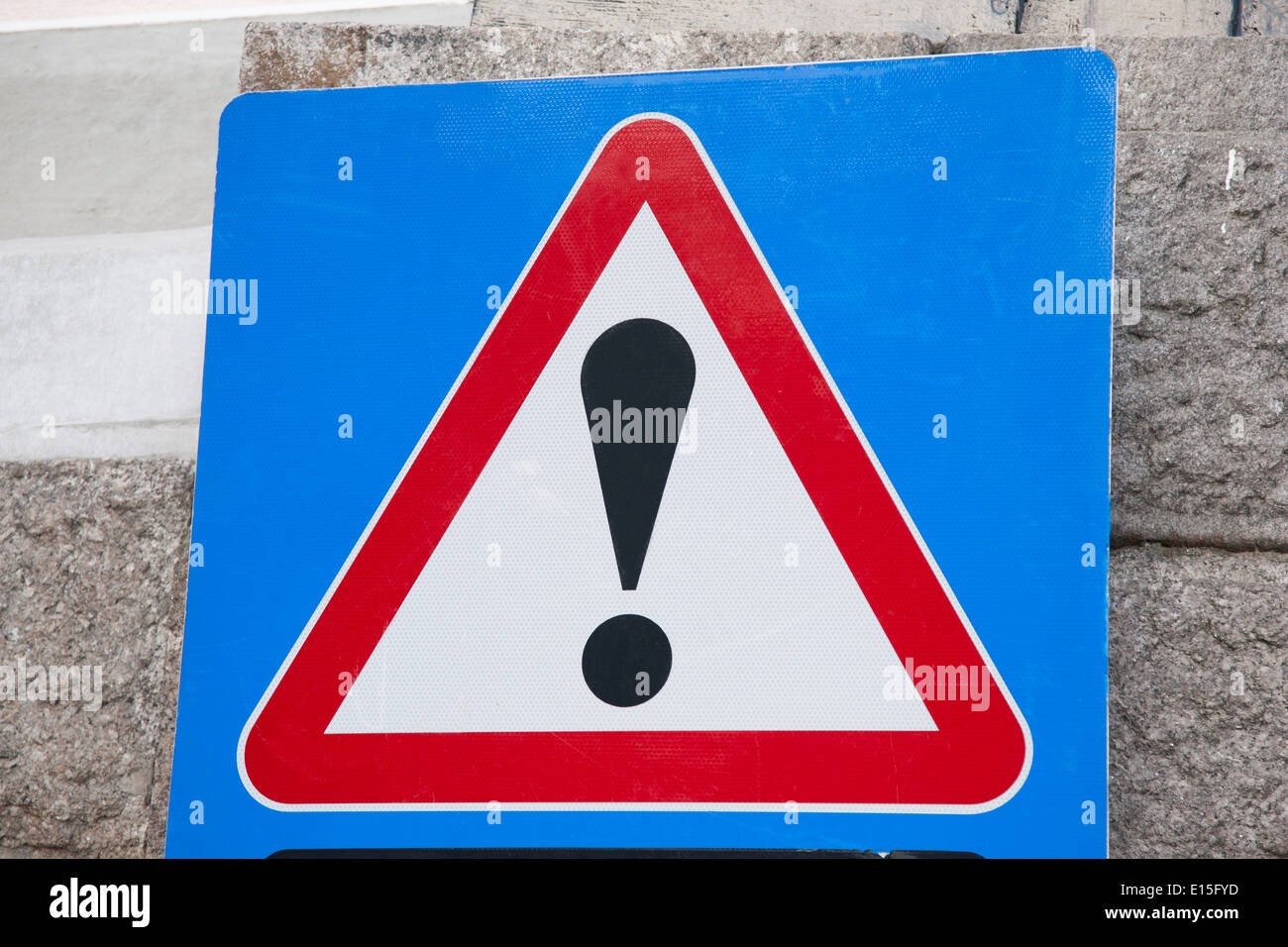 Blue, White and Red Traffic Warning Sign Stock Photo - Alamy