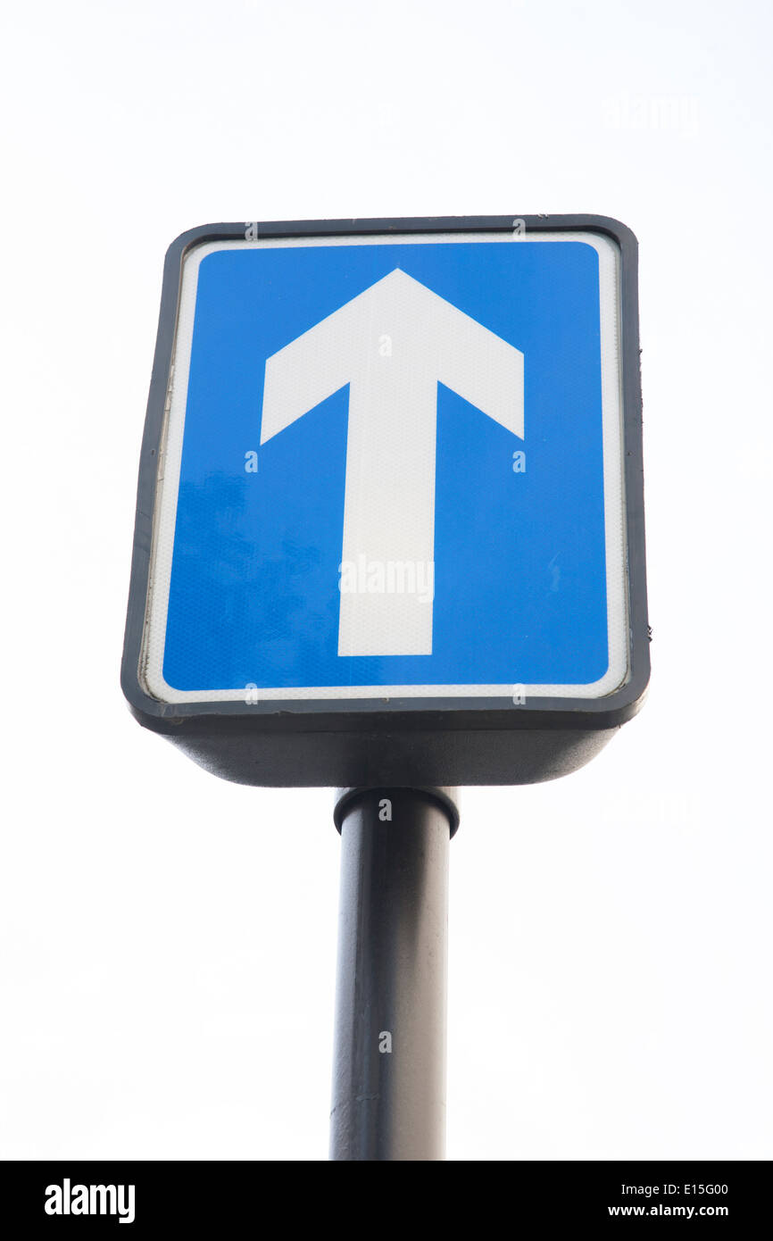 One Way Street Sign against White Sky Background Stock Photo - Alamy