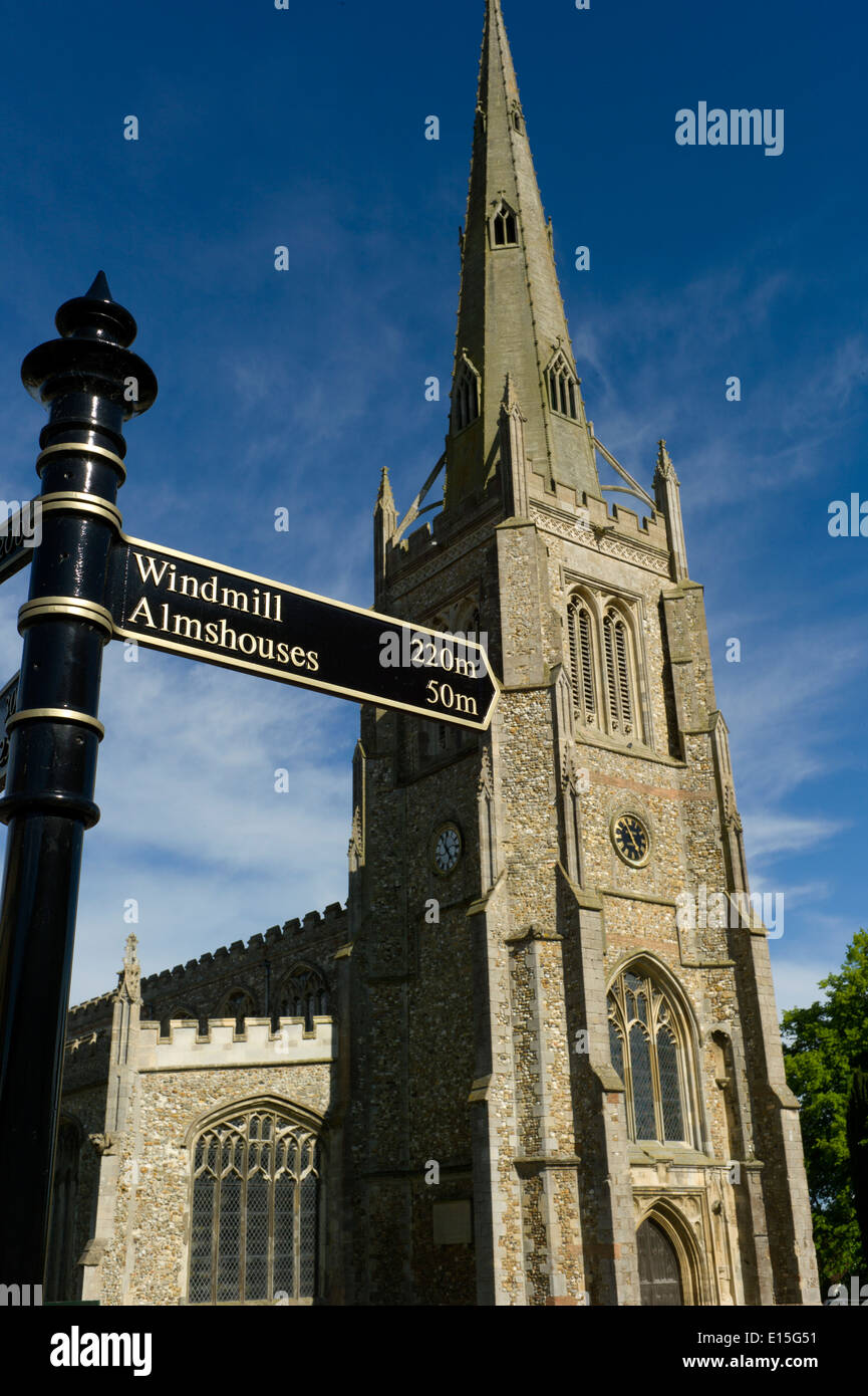 Thaxted Church and sign to Almshouses and John Webb's Windmill. Thaxted ...