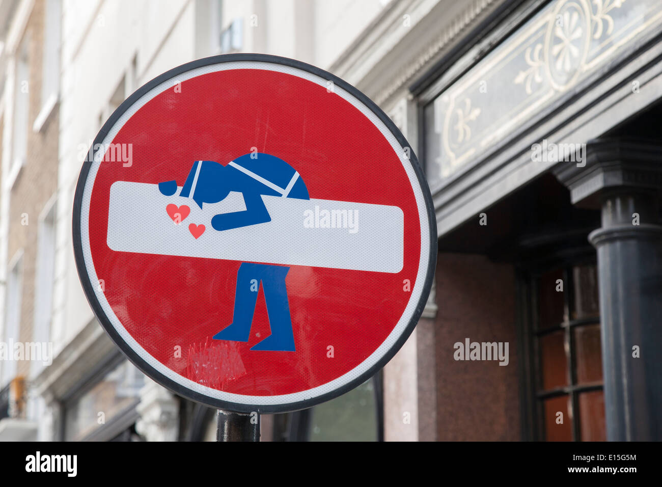 Humorous Graffiti on Red No Entry Sign in Chelsea, London, England, UK ...