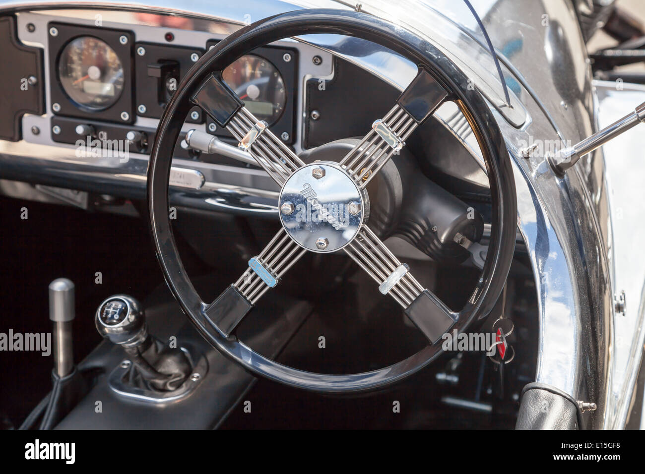 A steering wheel on a Morgan car on the production line at Morgan ...