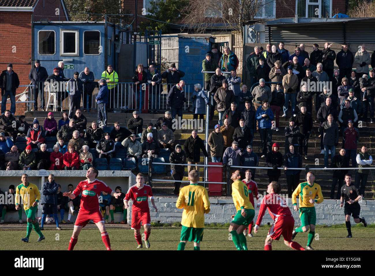 Action at Garden Walk Stadium, during the FA Vase 4th round tie between ...