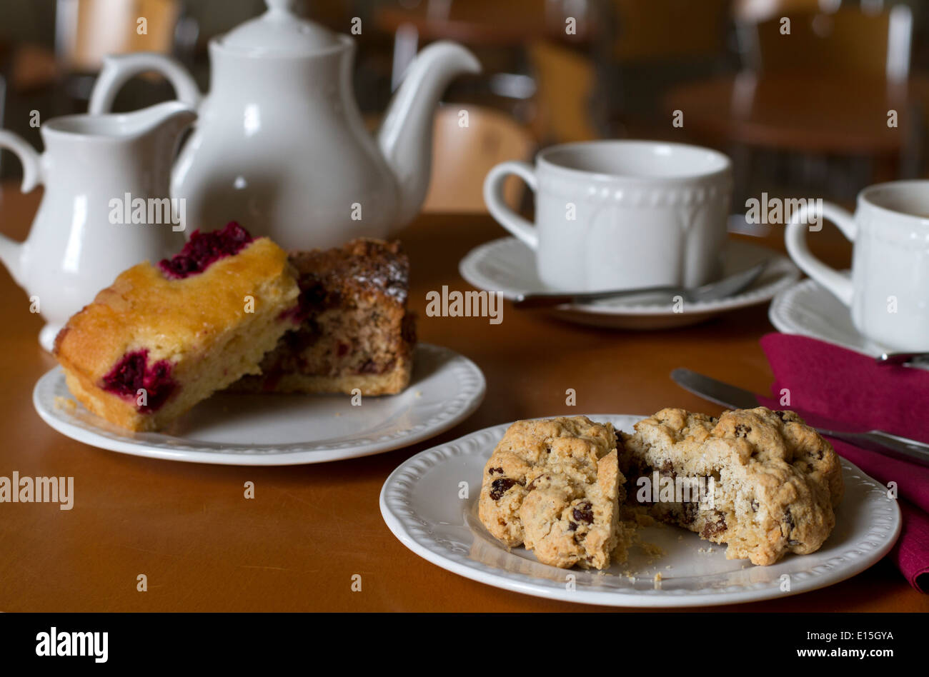 Food on display on a table at the Stables restaurant, Tatton Park ...
