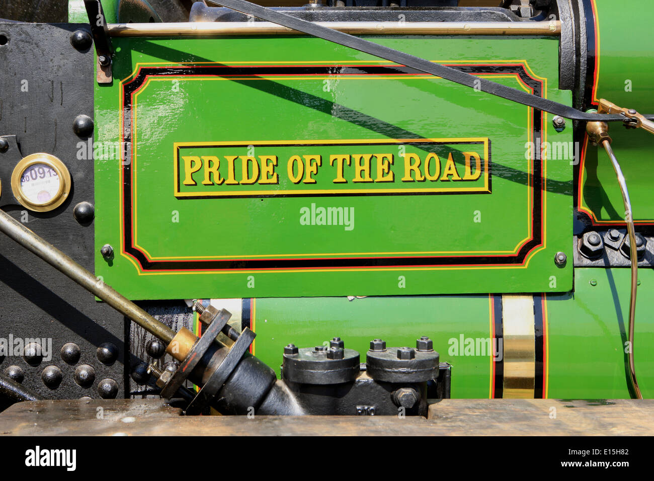 A nameplate on a steam engine at the rally at Boconnoc Estate near ...