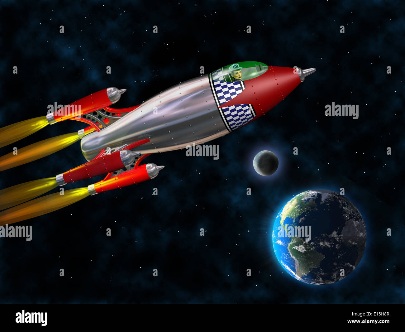 Retro rocket illustration hi-res stock photography and images - Alamy