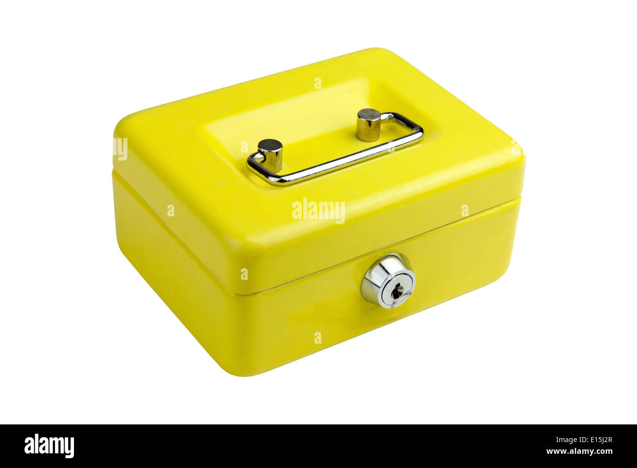 Yellow metal box lock on a white background Stock Photo - Alamy
