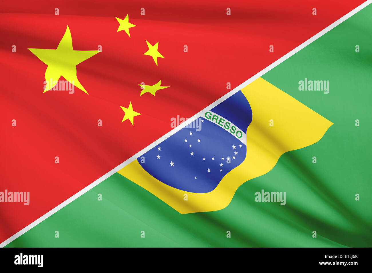 Flags of China and Federative Republic of Brazil blowing in the wind ...