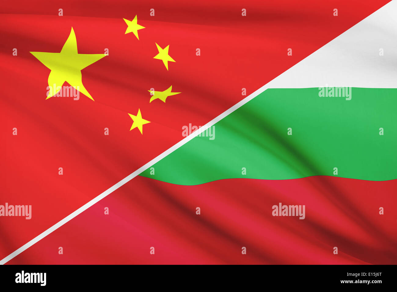 Flags of China and Republic of Bulgaria blowing in the wind. Part of a ...