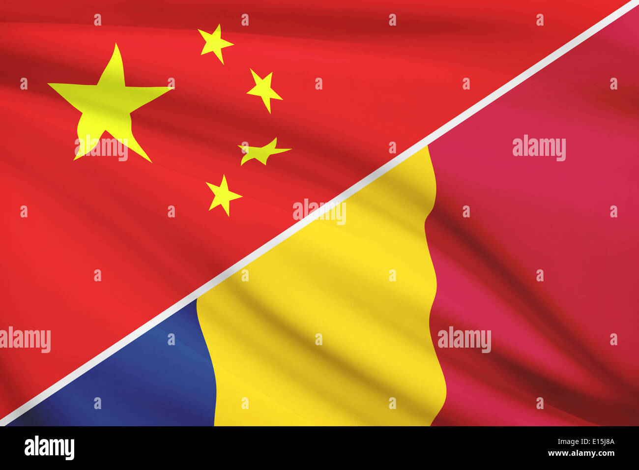 Flags of China and Republic of Chad blowing in the wind. Part of a ...