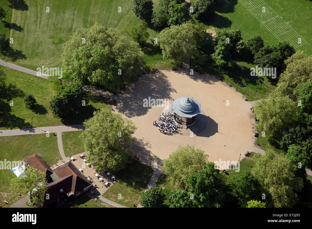 aerial view of the bandstand on Clapham Common in south west London ...