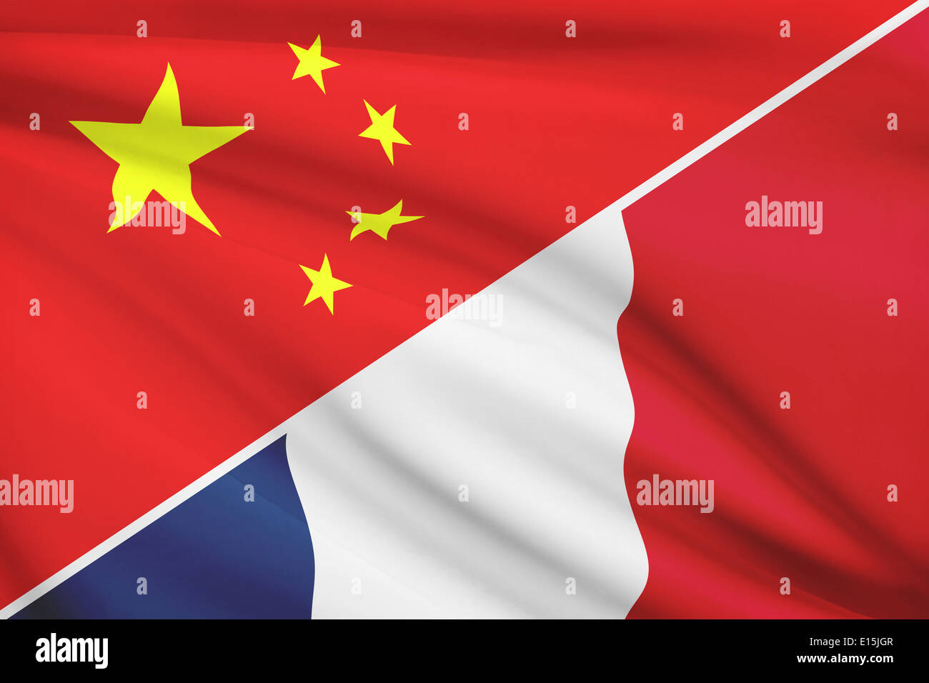 Flags of China and French Republic blowing in the wind. Part of a ...