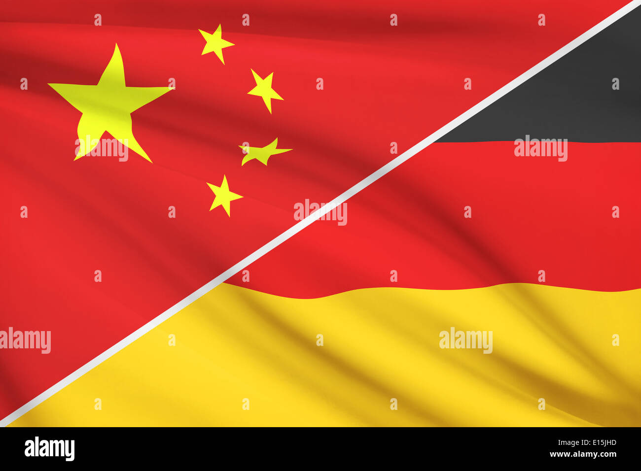 Flags of China and Federal Republic of Germany blowing in the wind ...
