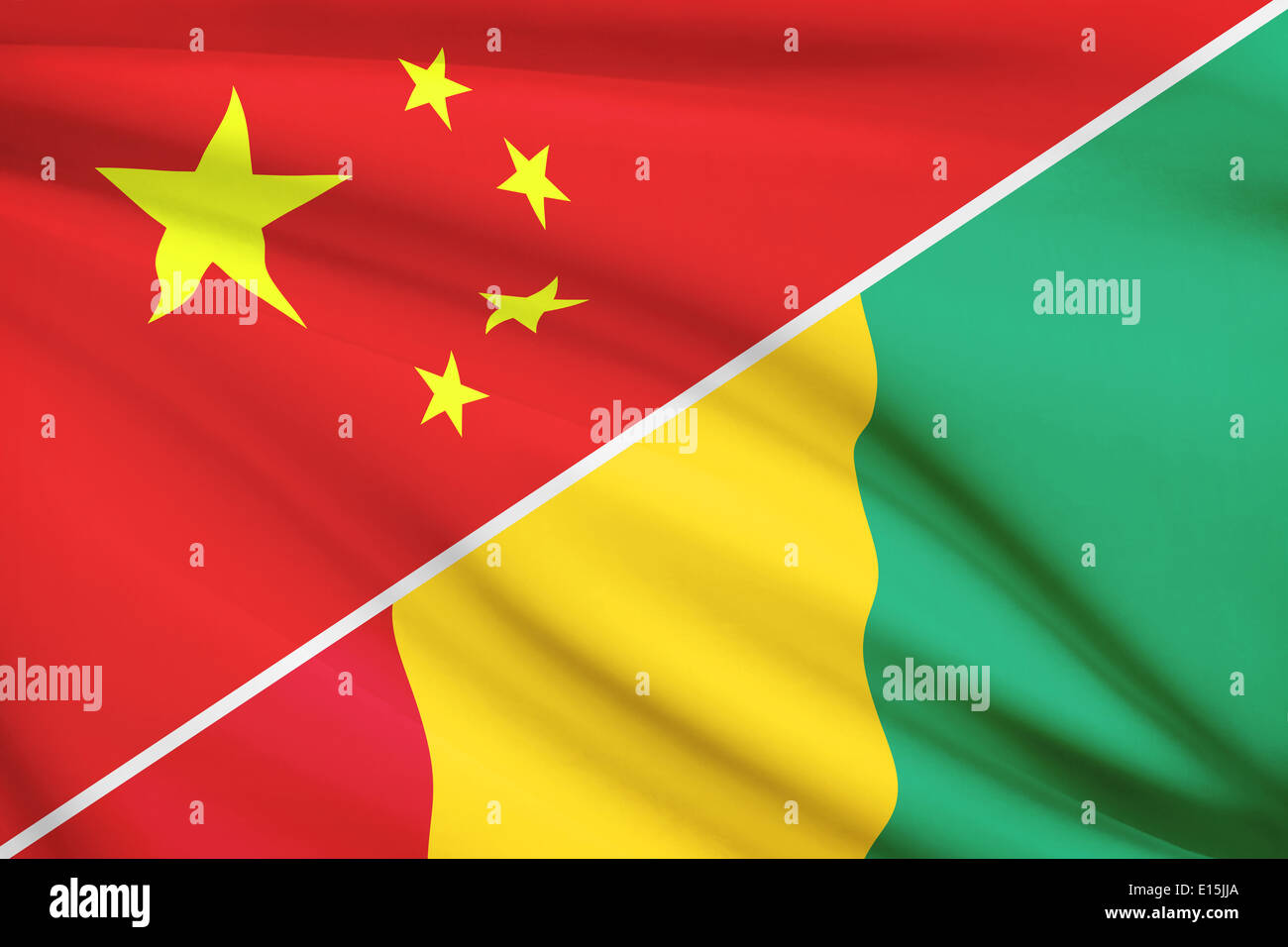 Flags of China and Republic of Guinea blowing in the wind. Part of a ...