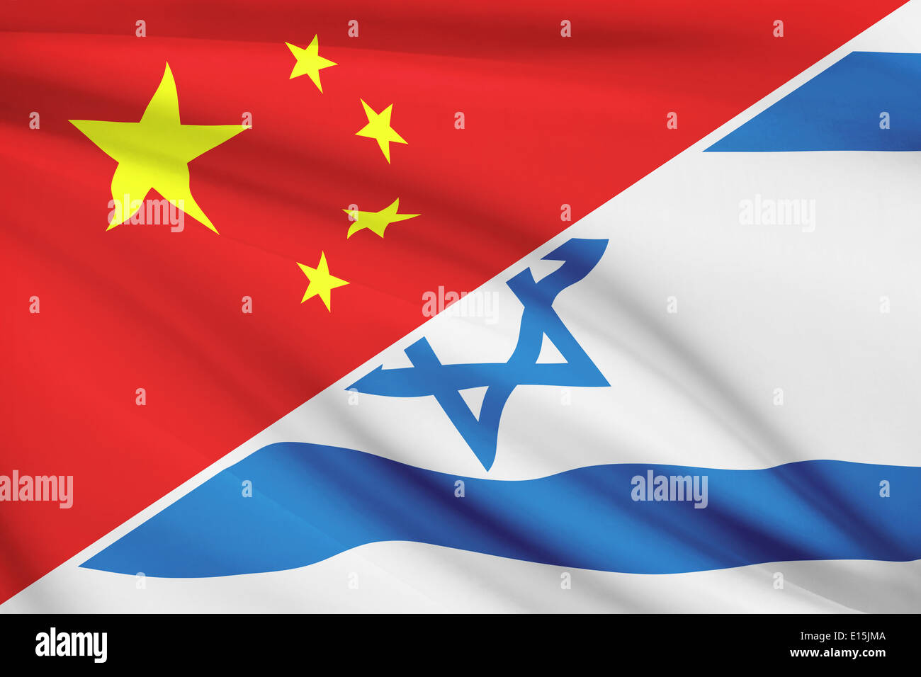 Flags of China and State of Israel blowing in the wind. Part of a ...