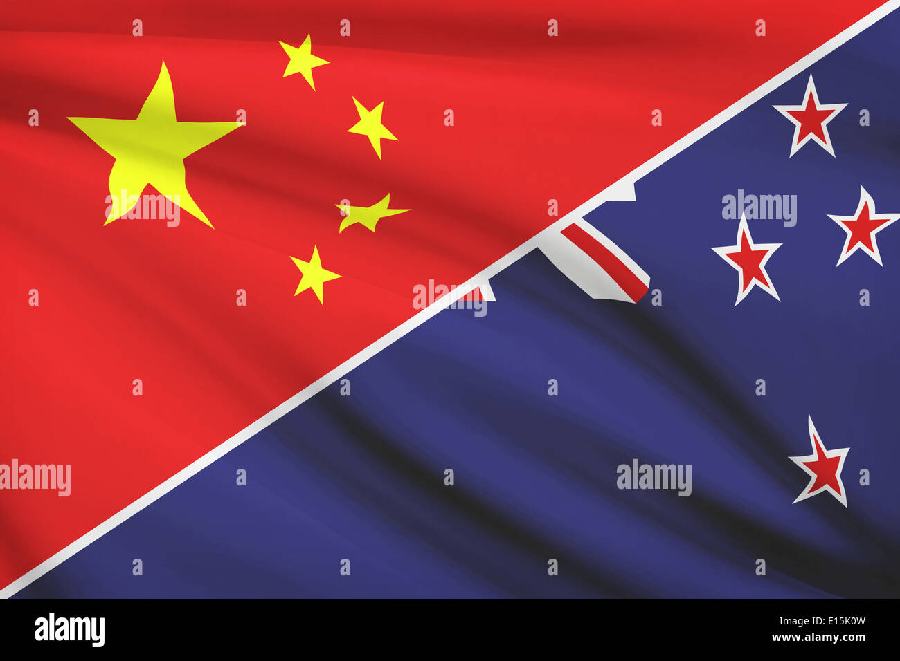 Flags of China and New Zealand blowing in the wind. Part of a series ...