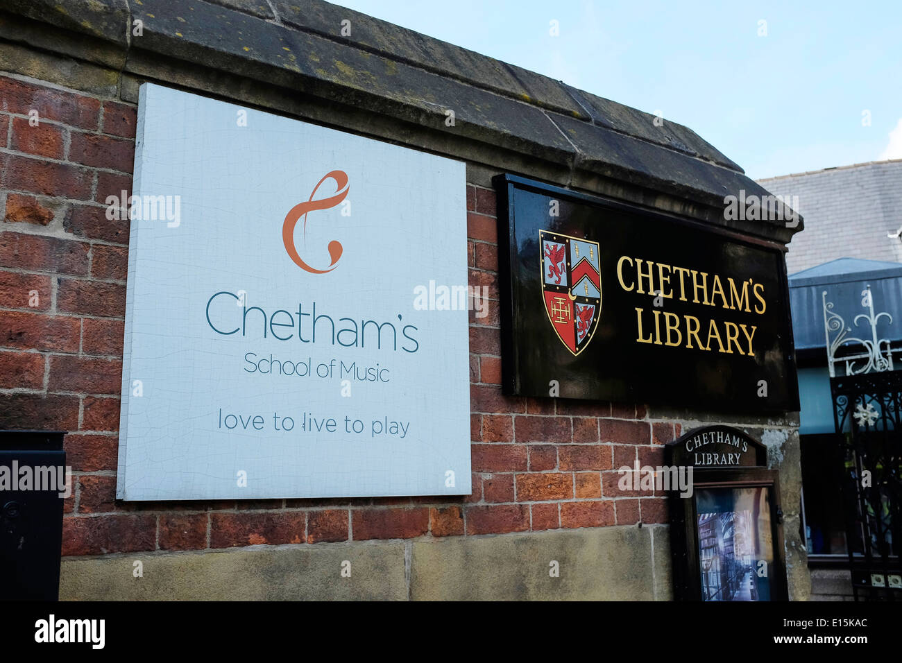 Signage outside Chethams School of Music in Manchester city centre UK ...