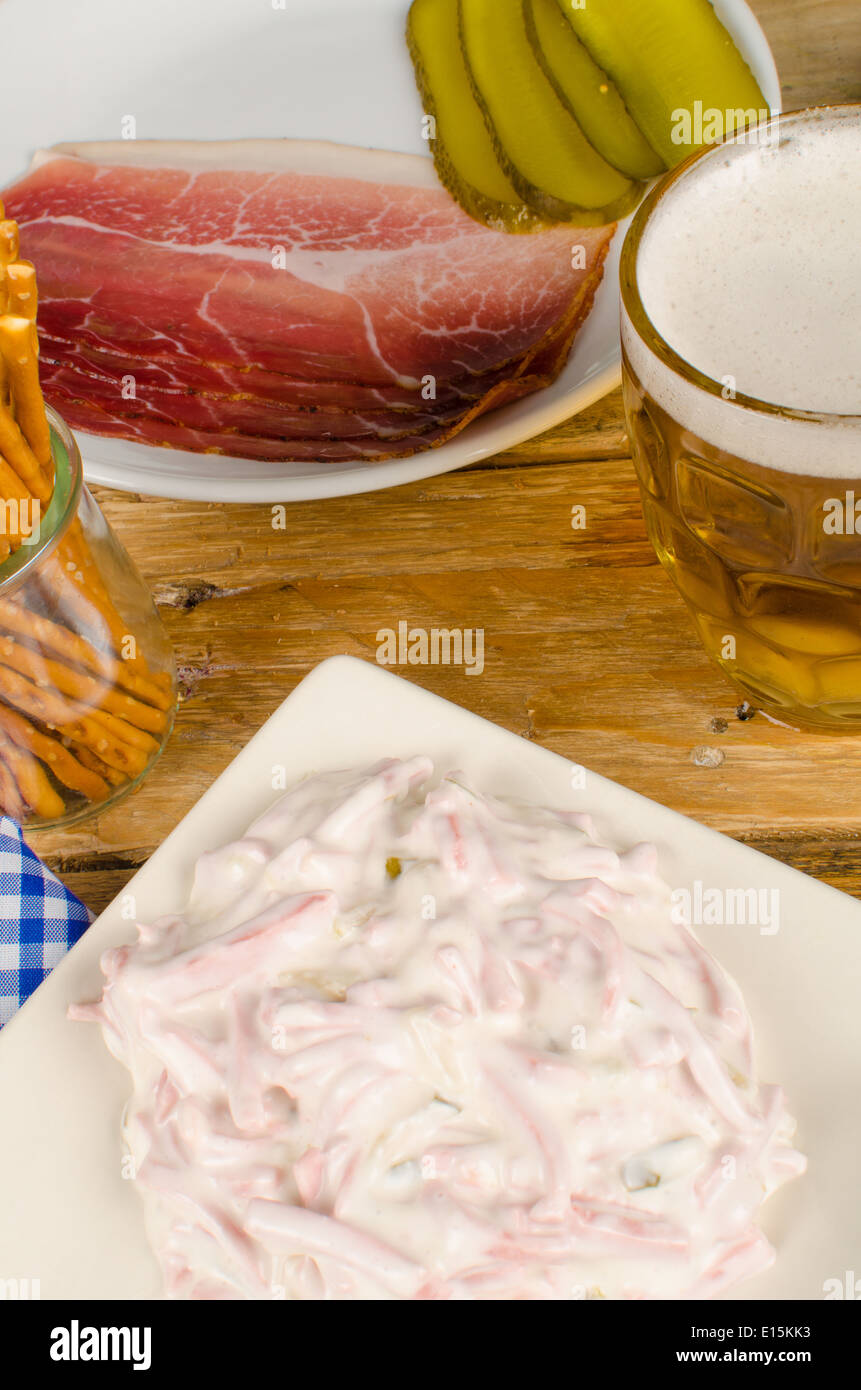 Assorted hearty snacks, traditional German cold meat Stock Photo - Alamy