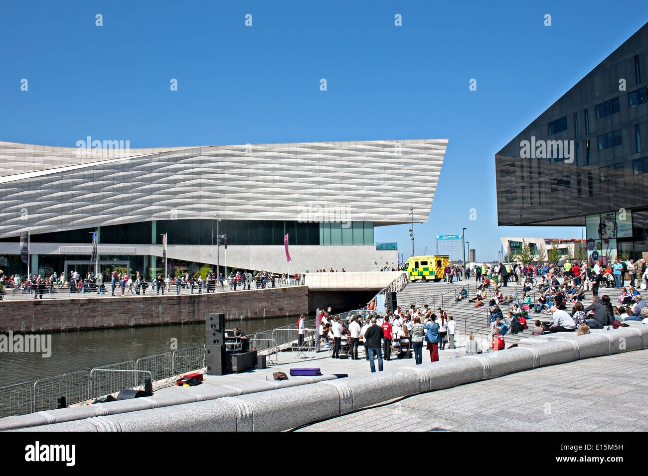 People enjoying a concert outside the new Liverpool museum in the ...