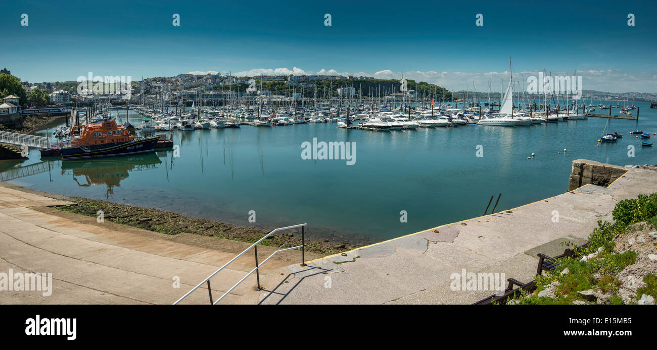 Panorama of yacht marina in Brixham Devon England with yachts and ...