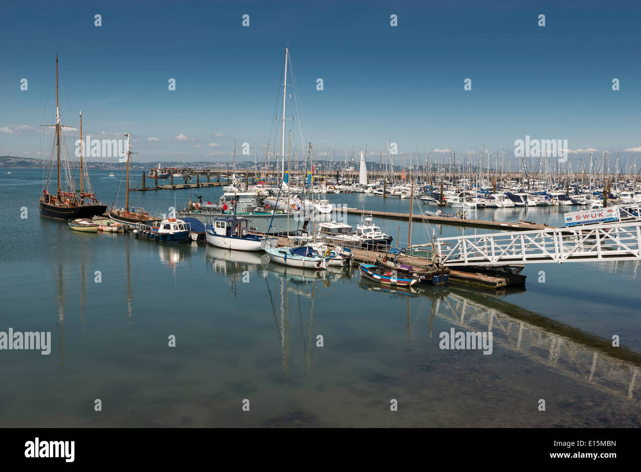 Brixham Marina, Brixham Devon with boats and yachts moored at pontoons ...