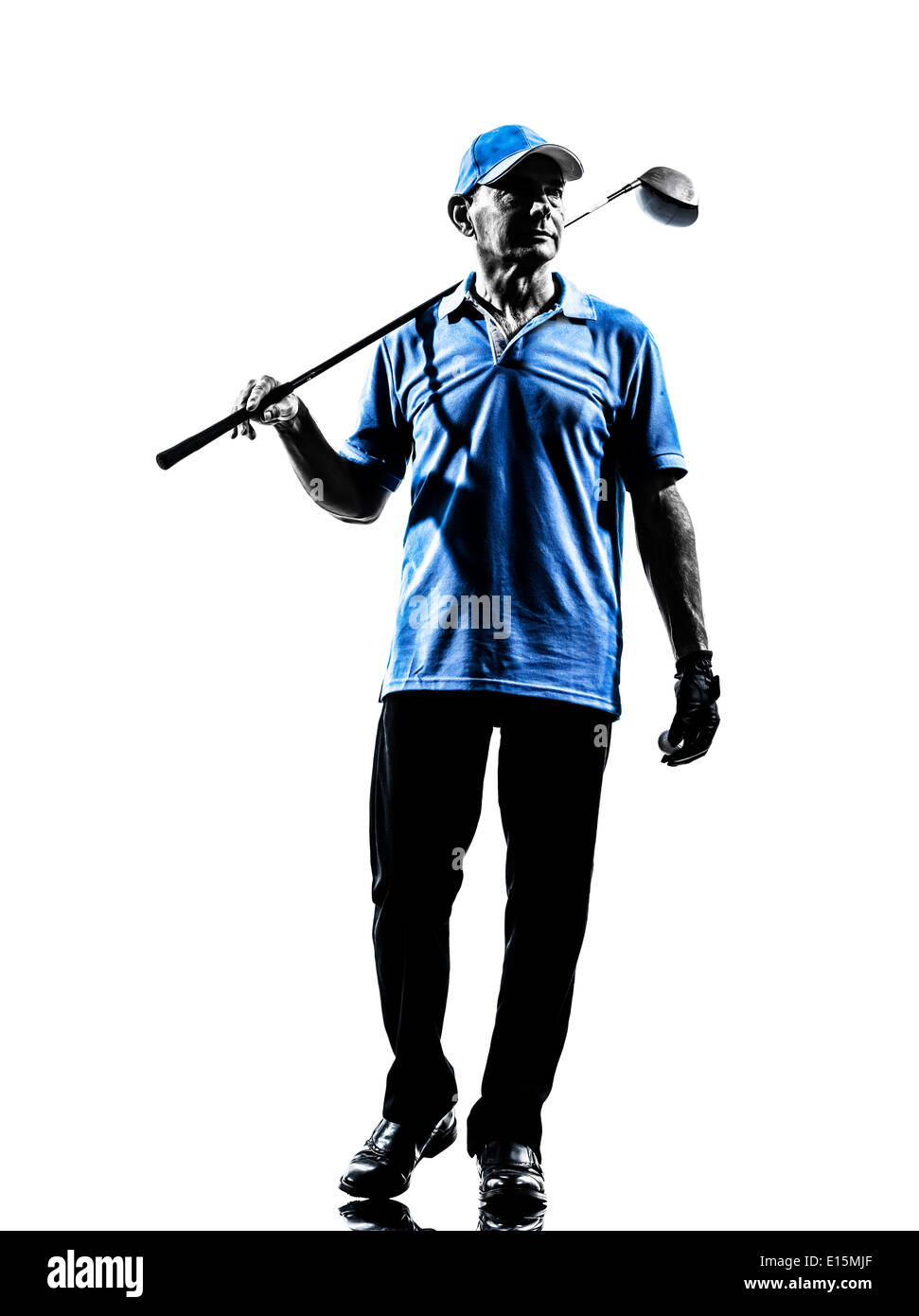 one man golfer golfing in silhouette studio isolated on white ...