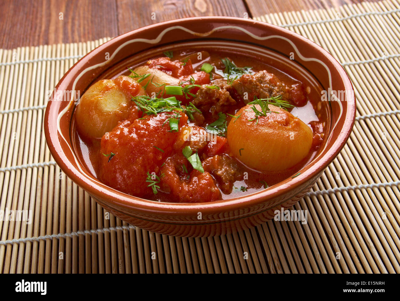 Traditional Greek beef stifado Stock Photo - Alamy