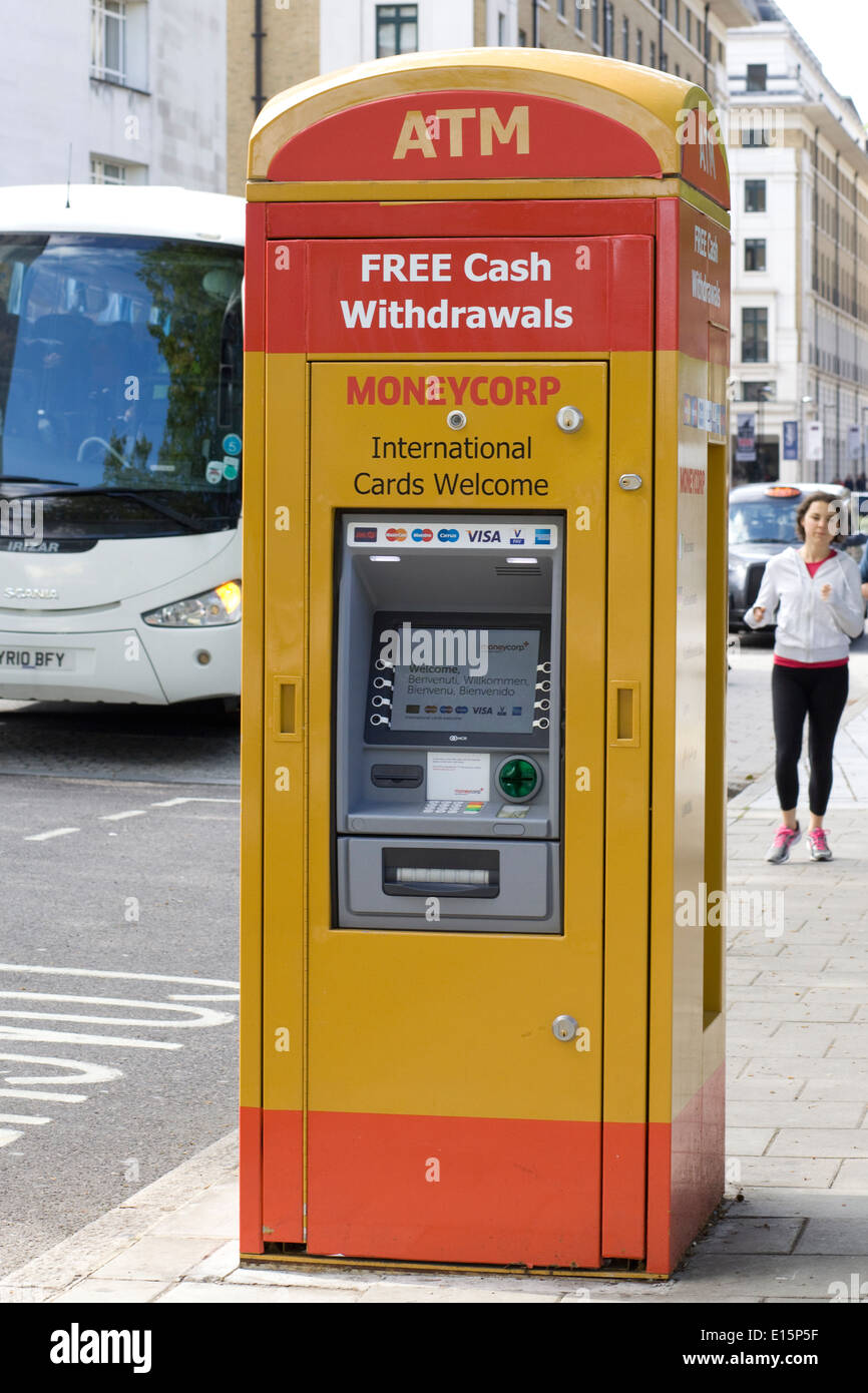 Moneycorp multi currency ATM and phone on the streets of London England ...