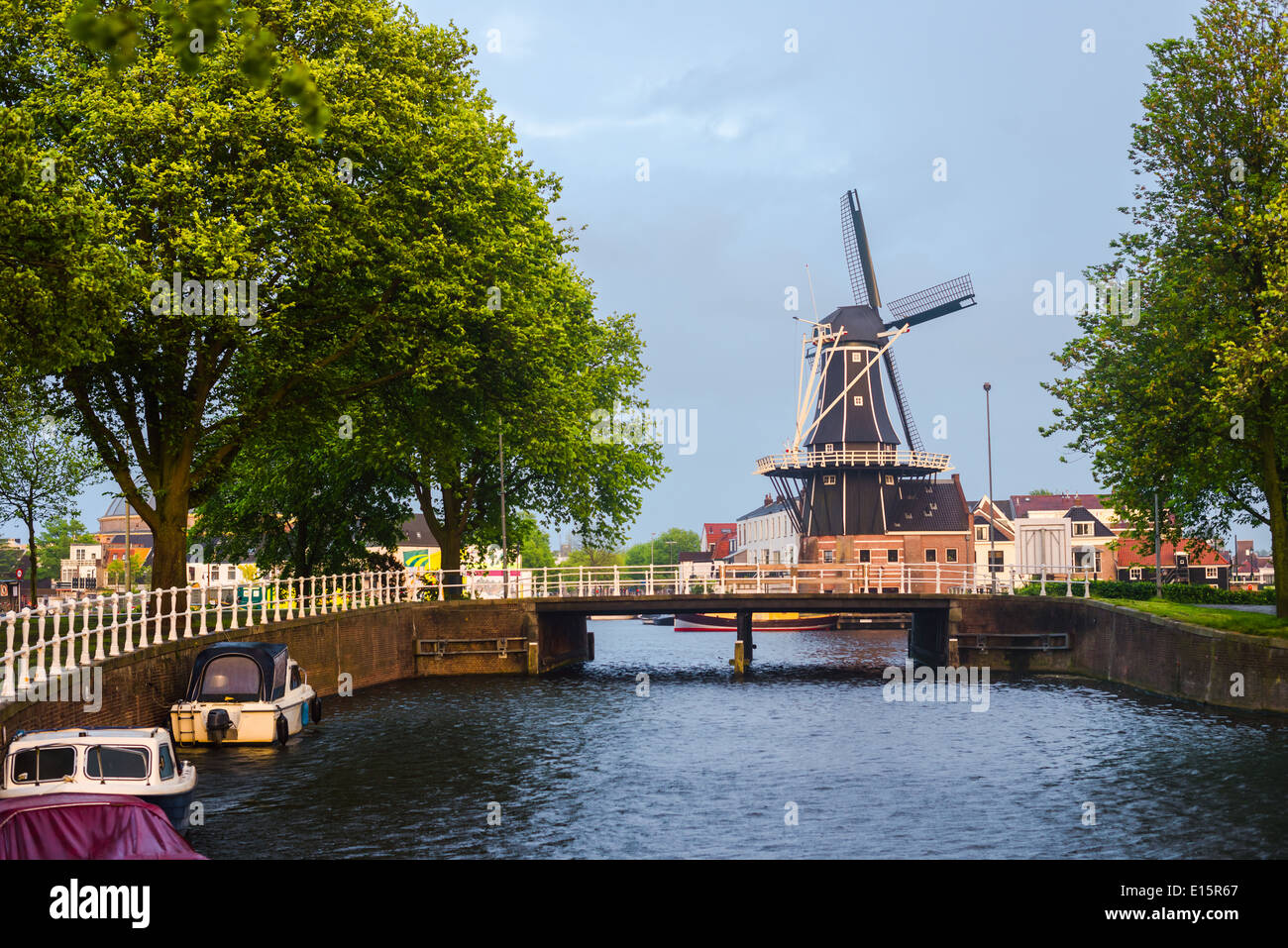 Windmill in Haarlem, hollandish town. Molen de Adrian museum Stock ...